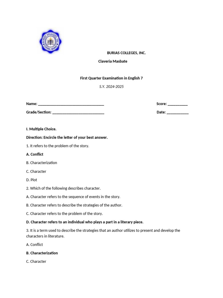 Grade7_1st_Quarter_Exam | PDF | Word | Poetry