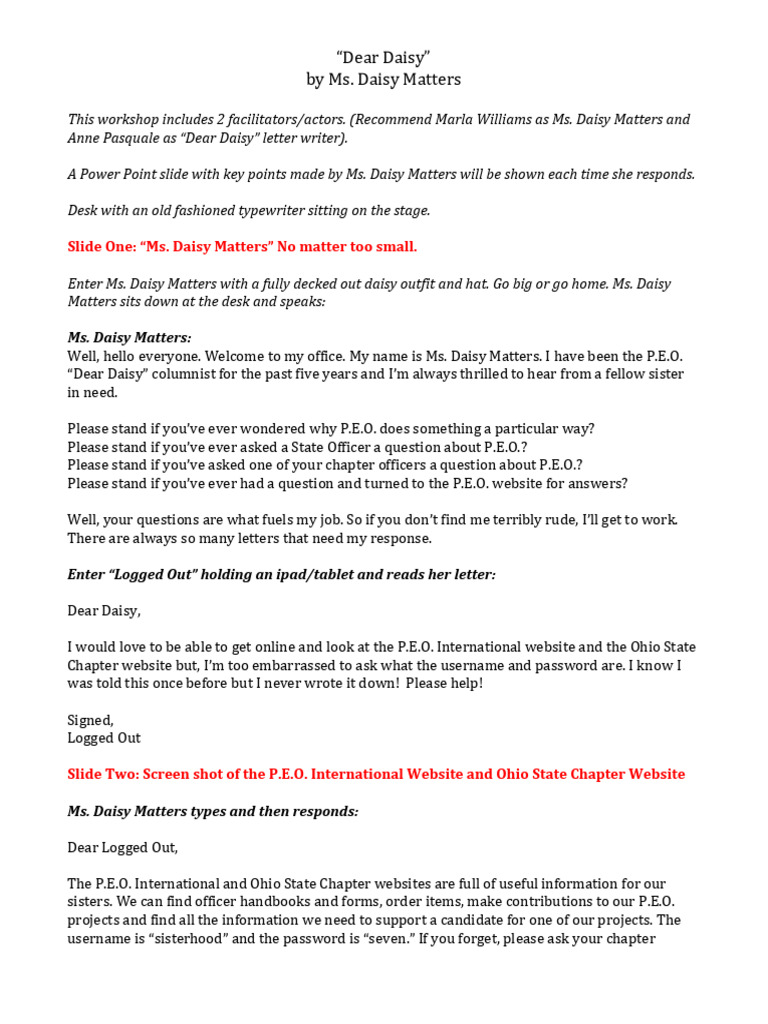 2017-Dear-Daisy-by-Ms-Daisy-Matters-script | PDF | Committee