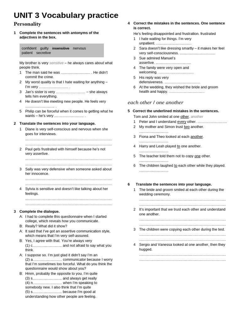 Key2e L1 Worksheets Vocabulary Unit 3 2star | PDF