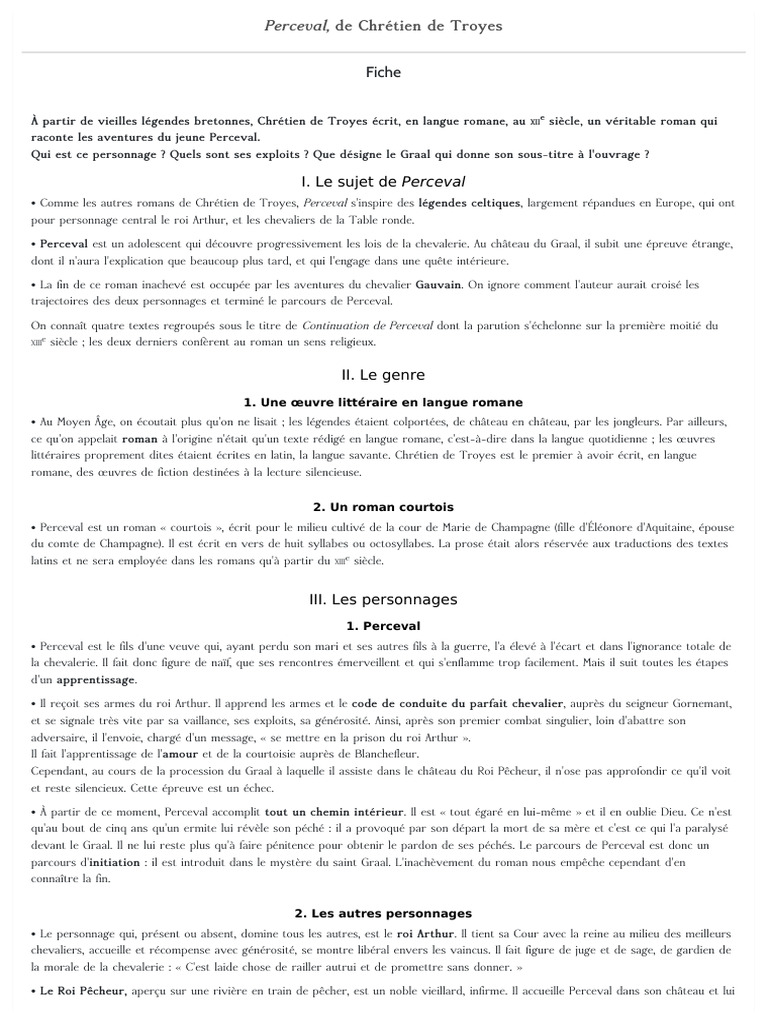 Perceval : Roman de Chrétien de Troyes | PDF | Chrétien De Troyes ...