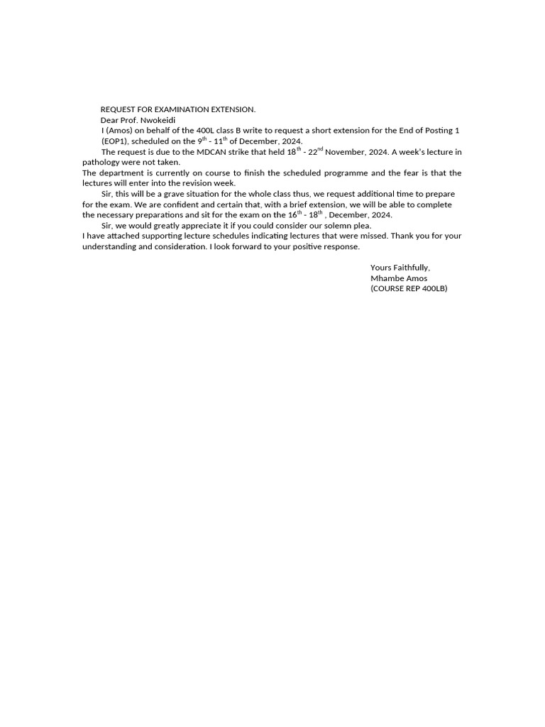 Request for EOP1 Exam Extension | PDF