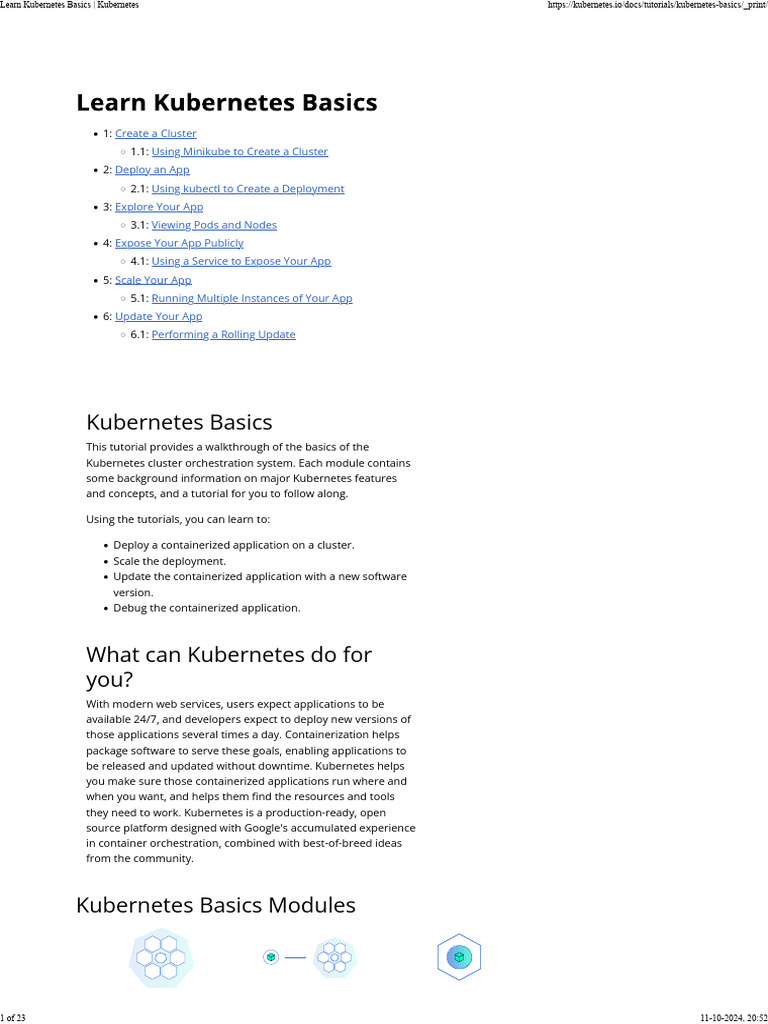 Learn Kubernetes Basics _ Kubernetes | PDF | Computer Cluster | Computing Learn Kubernetes Basics _ Kubernetes | PDF | Computer Cluster | Computing
