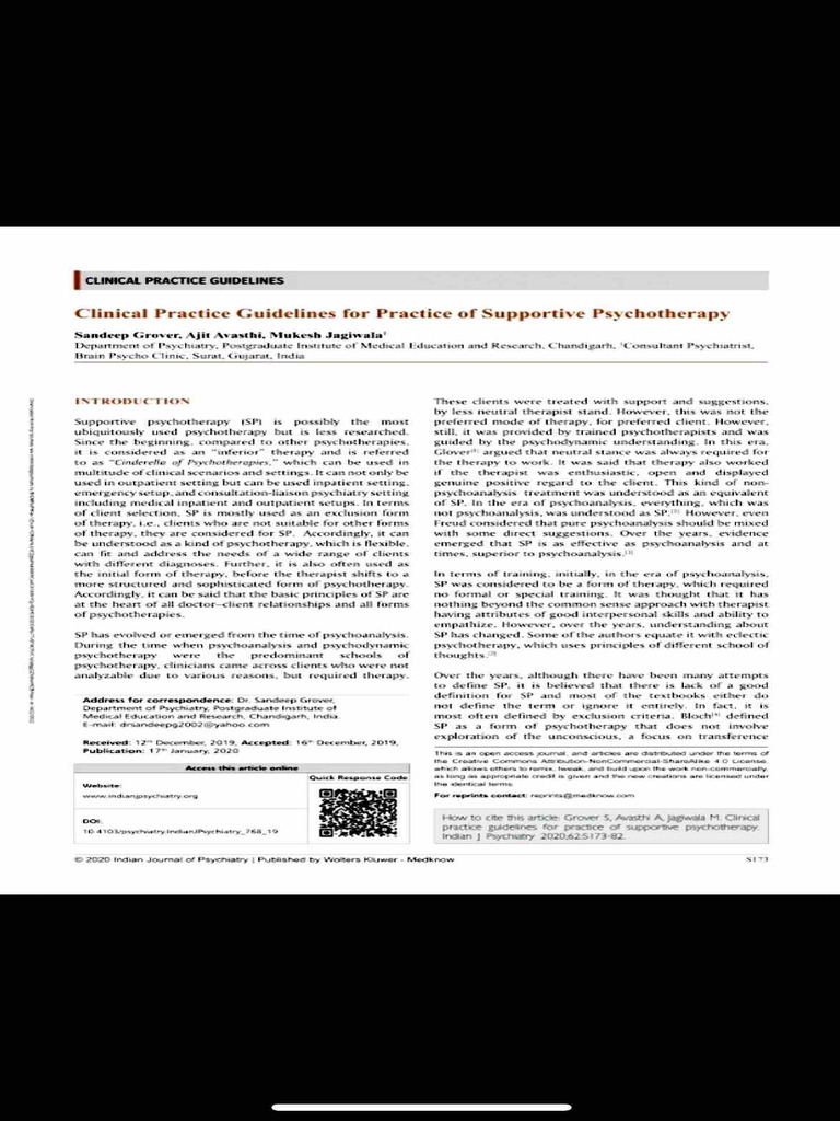 Supportive Psychotherapy SG | PDF