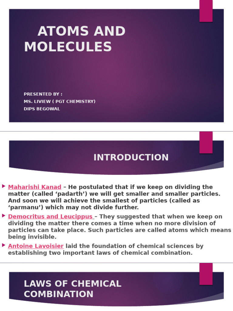 Class 9 Atoms and Molecules | PDF | Ion | Molecules