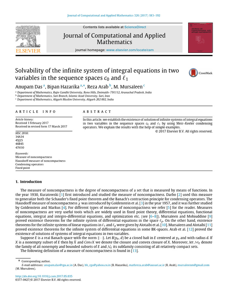 Solvability of the Infinite System of Integral Equations in Two ... Solvability of the Infinite System of Integral Equations in Two ...