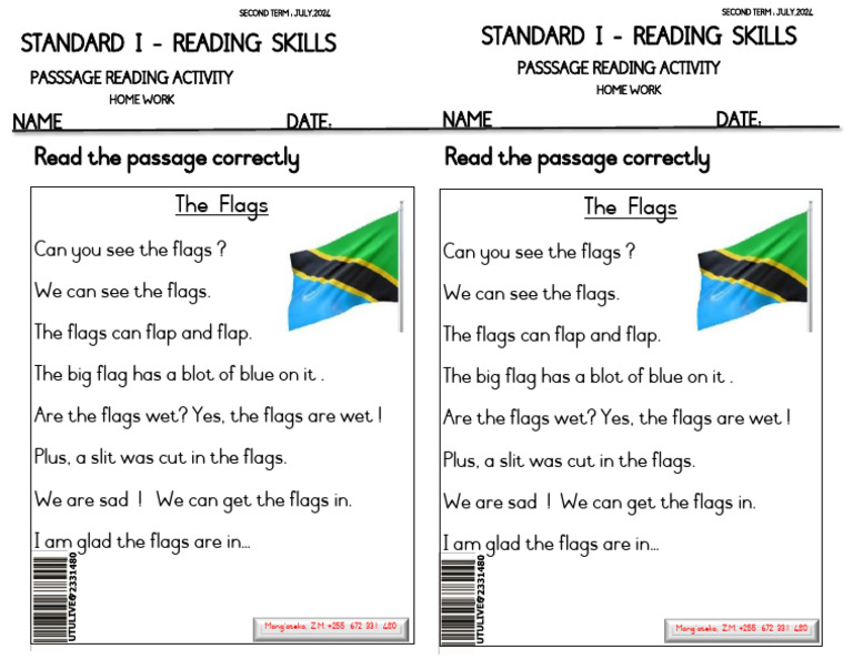 L Blends Reading Passage: The Flags | PDF