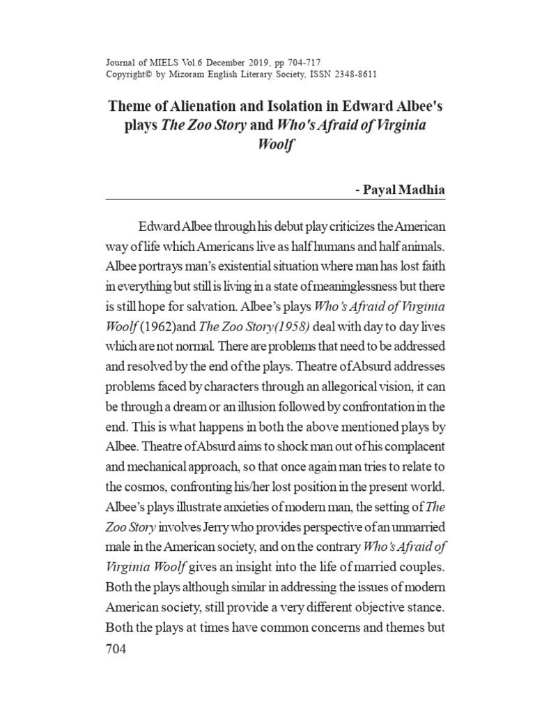 Theme of Alienation and Isolation in Edward Albee's | PDF