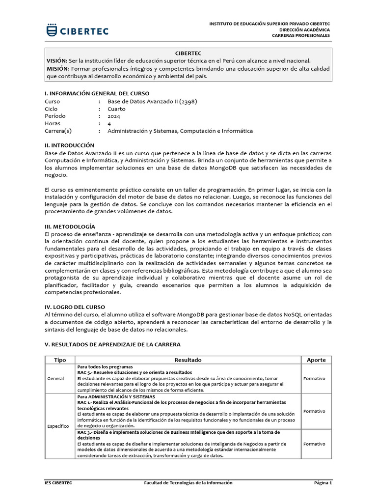 Curso Avanzado de MongoDB en Cibertec | PDF | No Sql | Informática