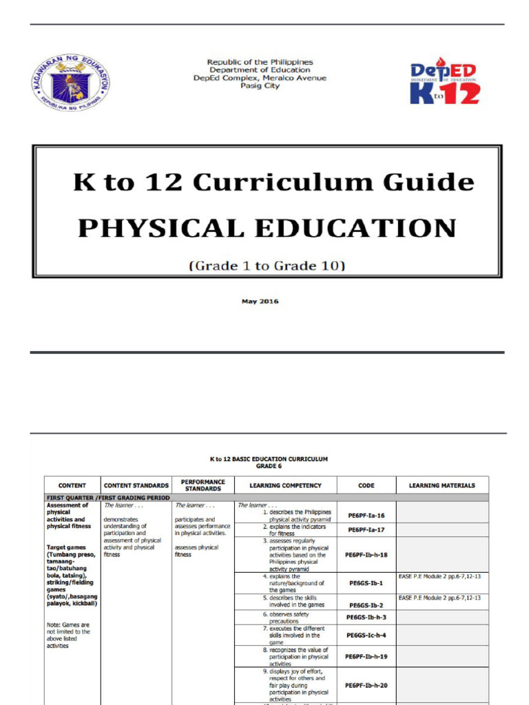 Pe Guide Curriculum | PDF