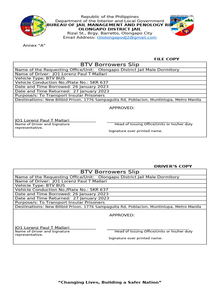 BTV Borrowers Slip | PDF