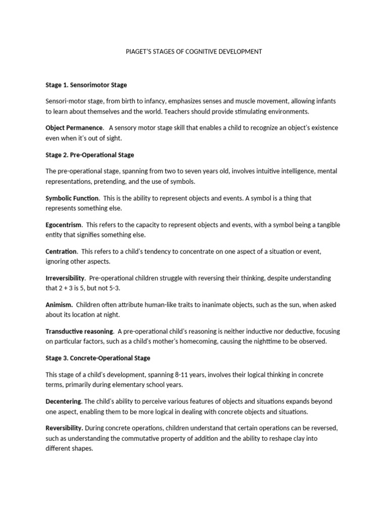 Piaget's Stages of Cognitive Development | PDF | Thought | Epistemology