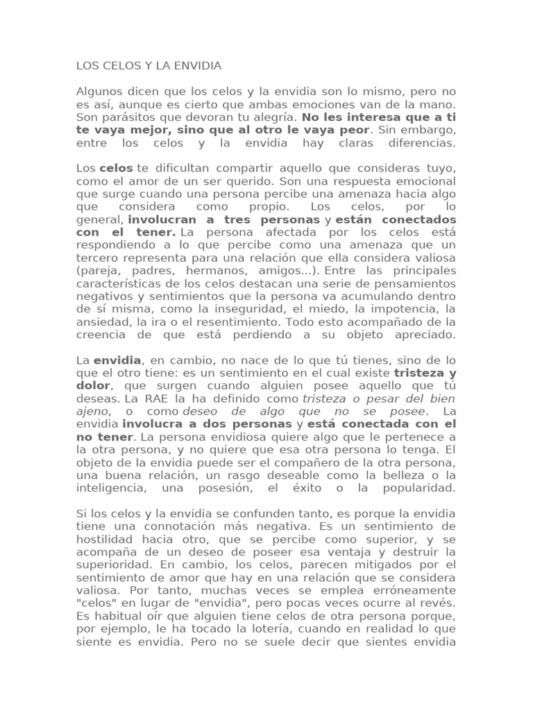 Los Celos y La Envidia | PDF | Celos | Envidia