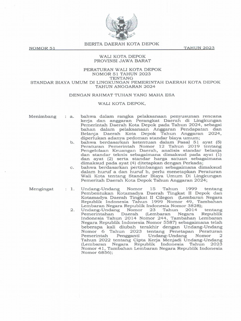 Perwal No.51 Tahun 2023 TTG SBU Tahun 2024 - Sebar | PDF