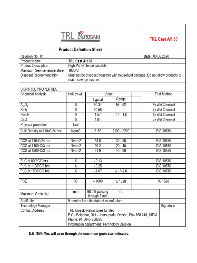 Data Sheet TRL Cast AH 60 | PDF | Building Engineering | Materials