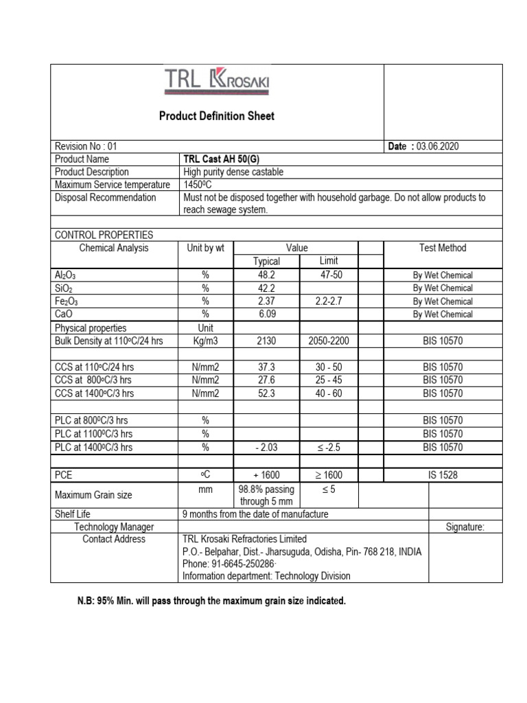 TRL Cast AH 50(G) Product Overview | PDF | Building Materials ...