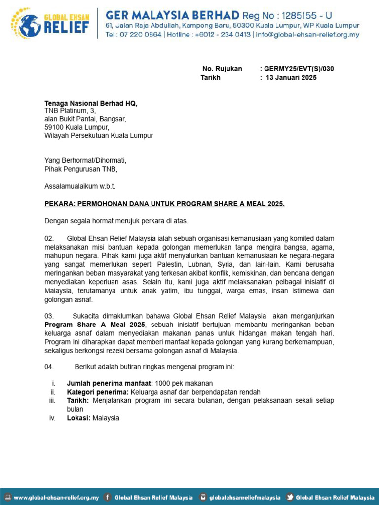 Surat Permohonan Share a Meal 1 | PDF