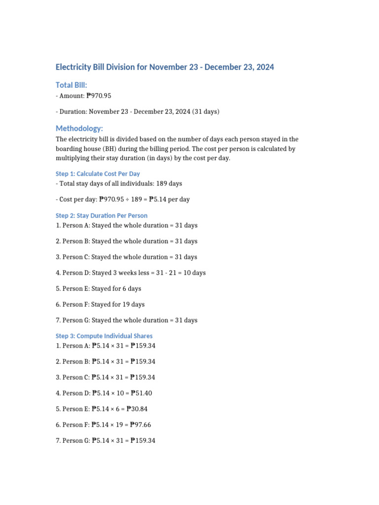 Electricity Bill Division | PDF