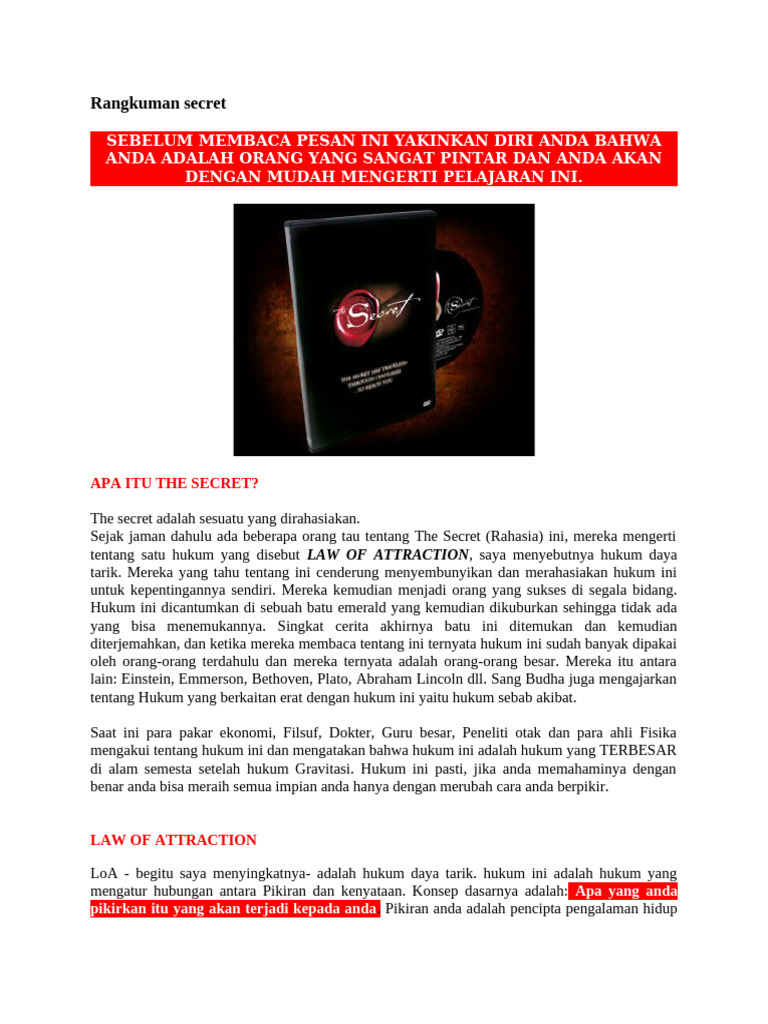 Rangkuman Buku The Secret dan LoA | PDF