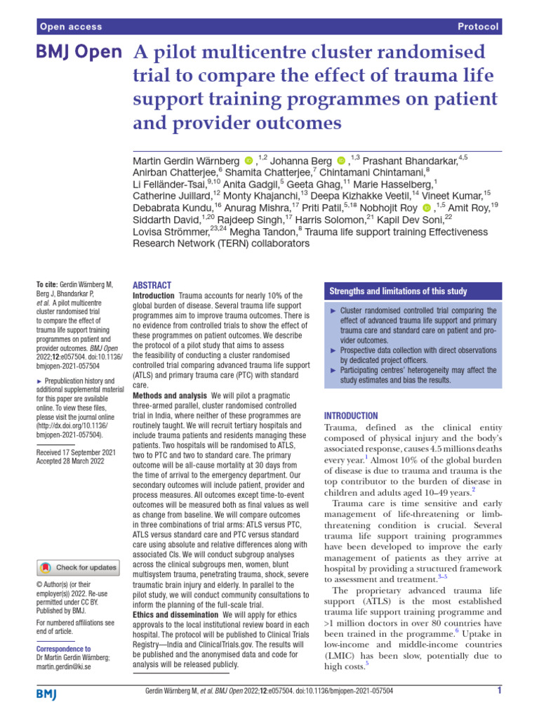 pilot cluster rct atls | PDF | Major Trauma | Emergency Department