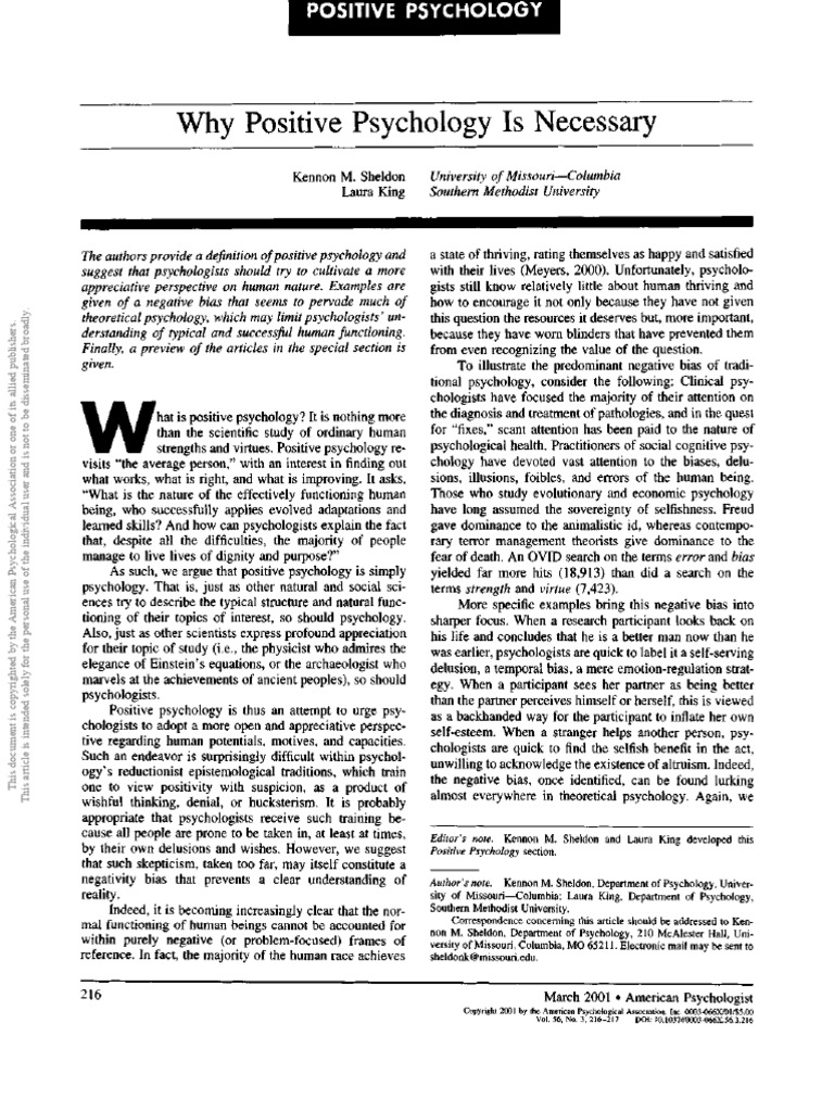 Sheldon 2001 | PDF | Psychology | Positive Psychology