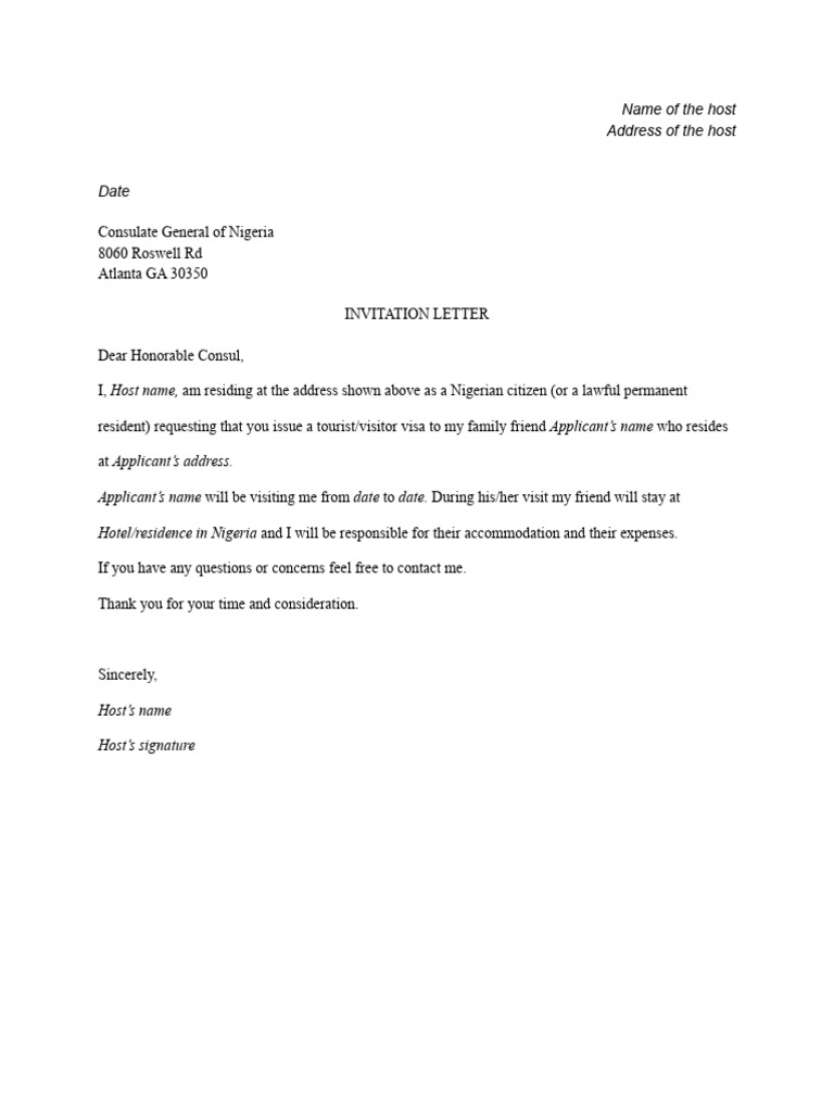 Template Nigeria Invitation Letter | PDF