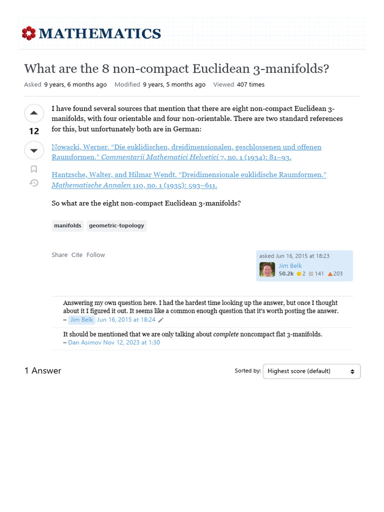 What Are The 8 Non-Compact Euclidean 3-Manifolds - Mathematics Stack ...