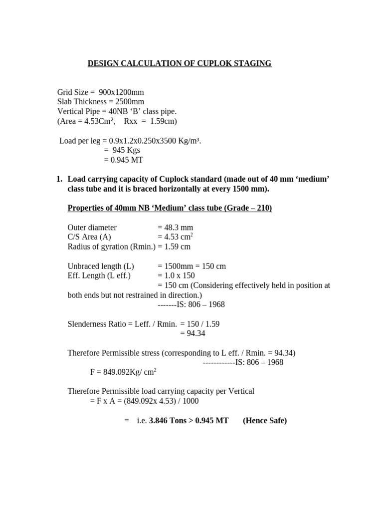Design Calculation of Cuplok Staging.. | PDF