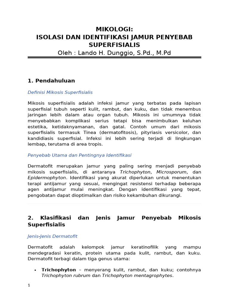 MATERI 5 Isolasi Dan Identifikasi Jamur Penyebab Superfisialis | PDF