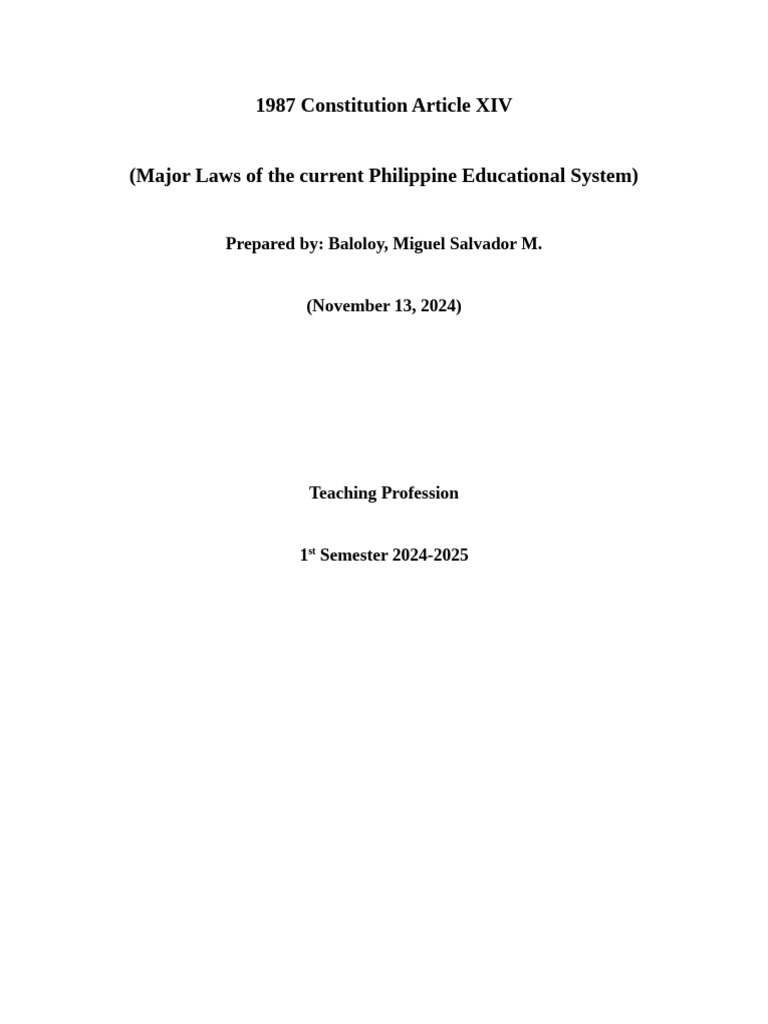 1987 Constitution Article XIV | PDF | Governance