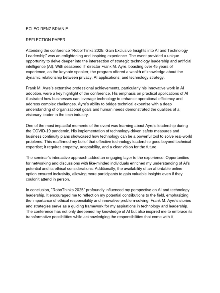 Reflection Paper - Ecleo Renz Brian e | PDF