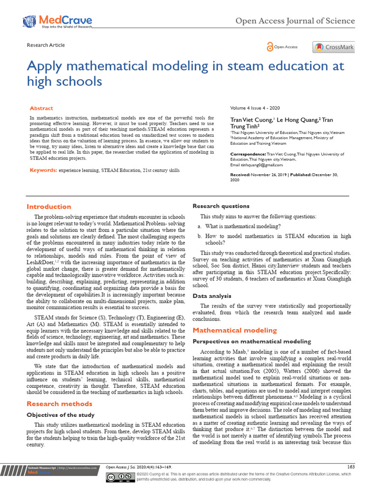 Apply Mathematical Modeling in Steam Education at High Schools | PDF ...