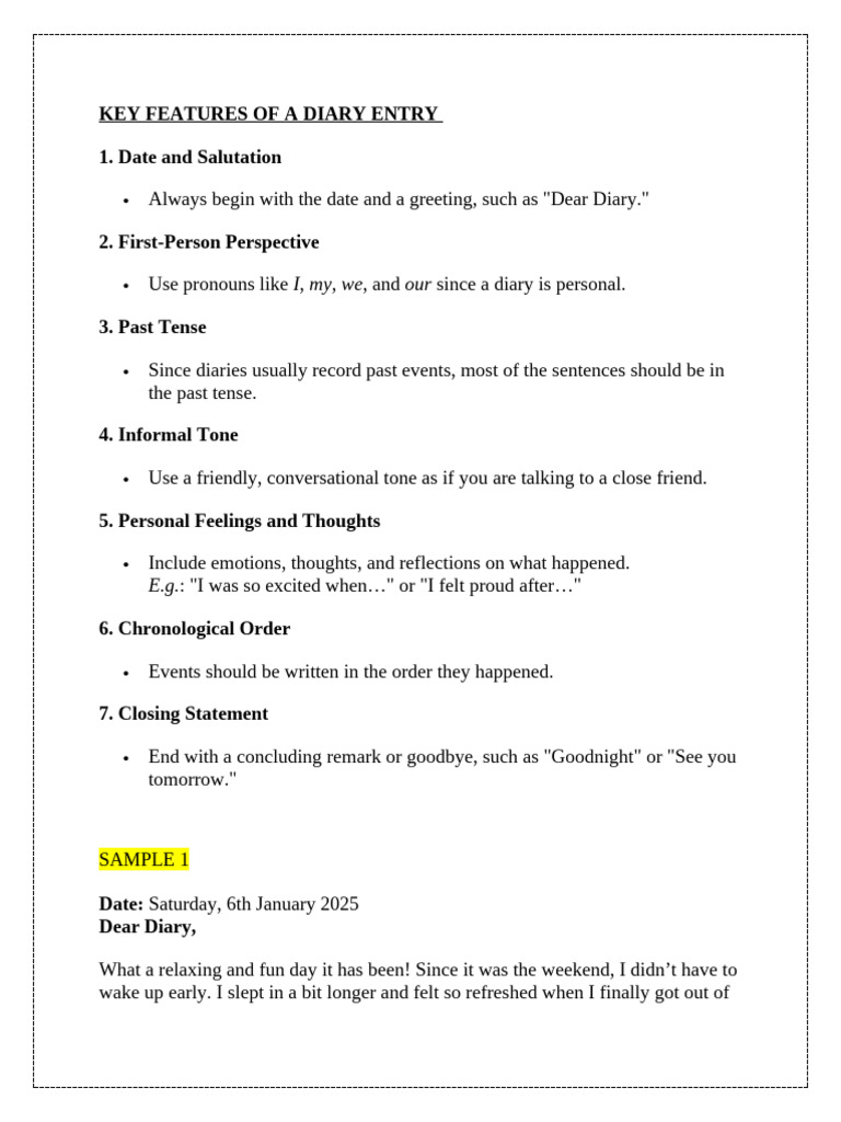 Key Features of A Diary Entry | PDF