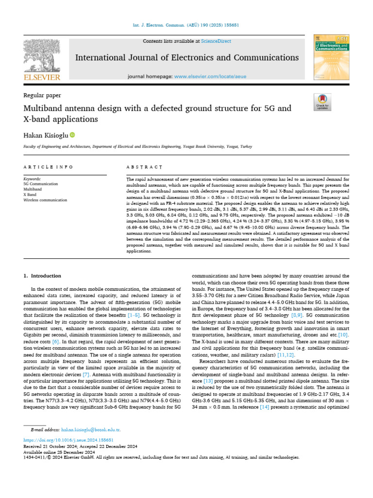 Multiband Antenna Design With A Defected G - 2025 - AEU - International ...
