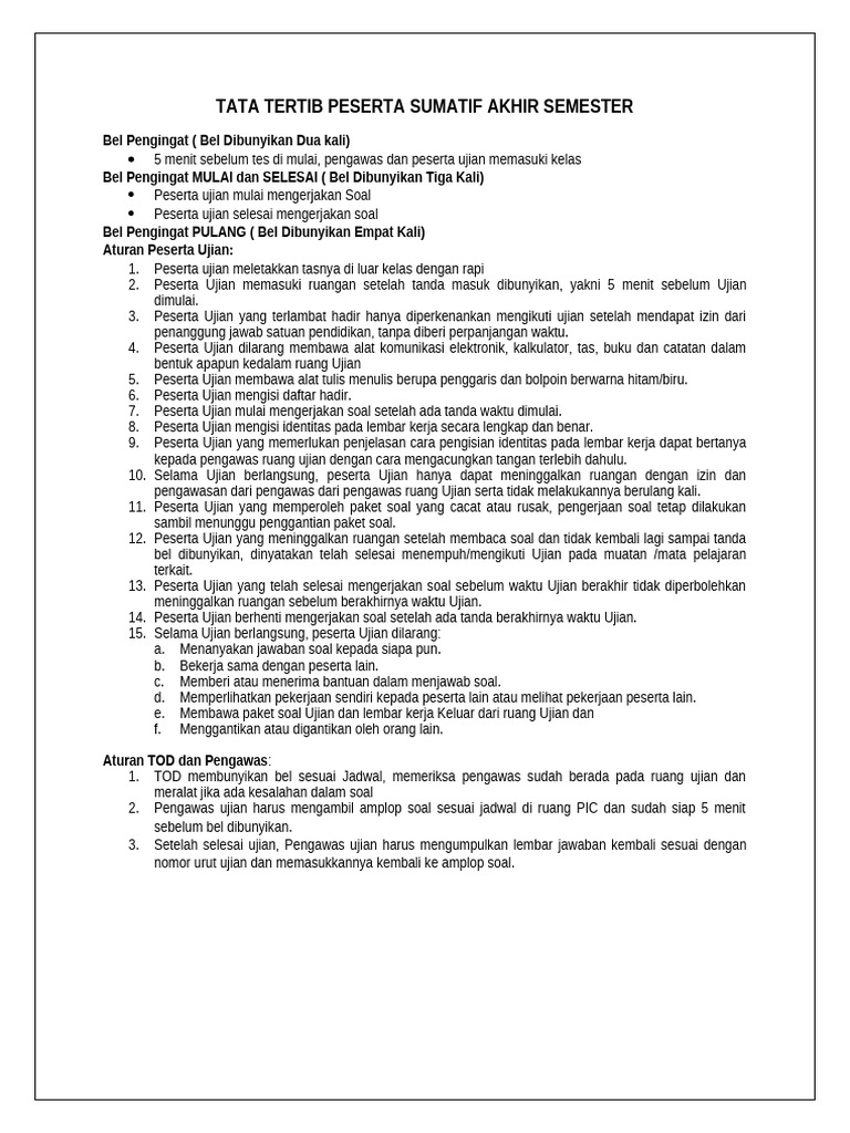 Tata Tertib Peserta Ujian Sekolah | PDF