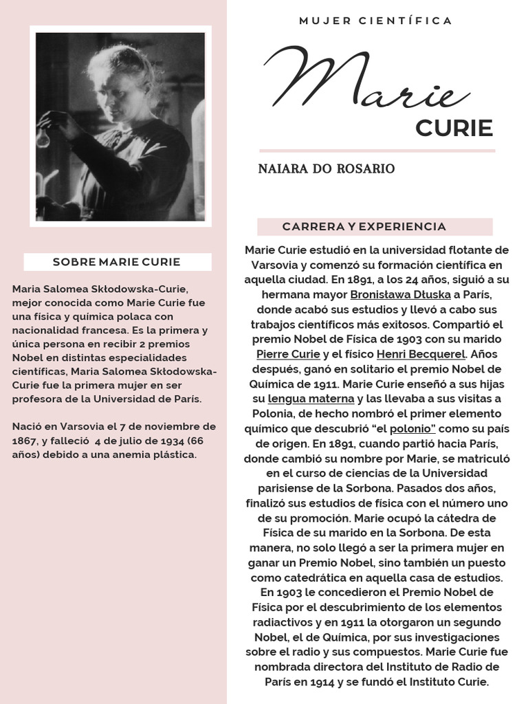 Marie Curie: Pionera en Ciencia y Nobel | PDF | Marie Curie
