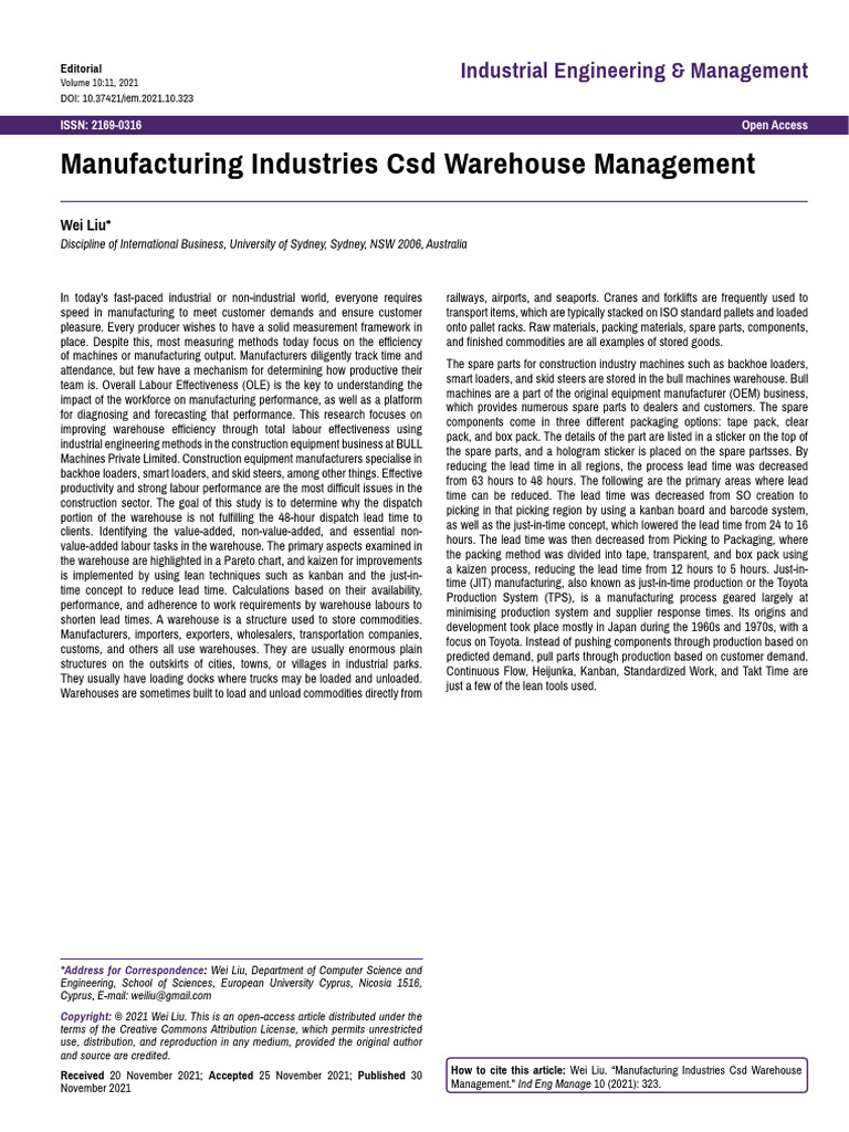 Manufacturing Industries CSD Warehouse Management | PDF | Lean ...