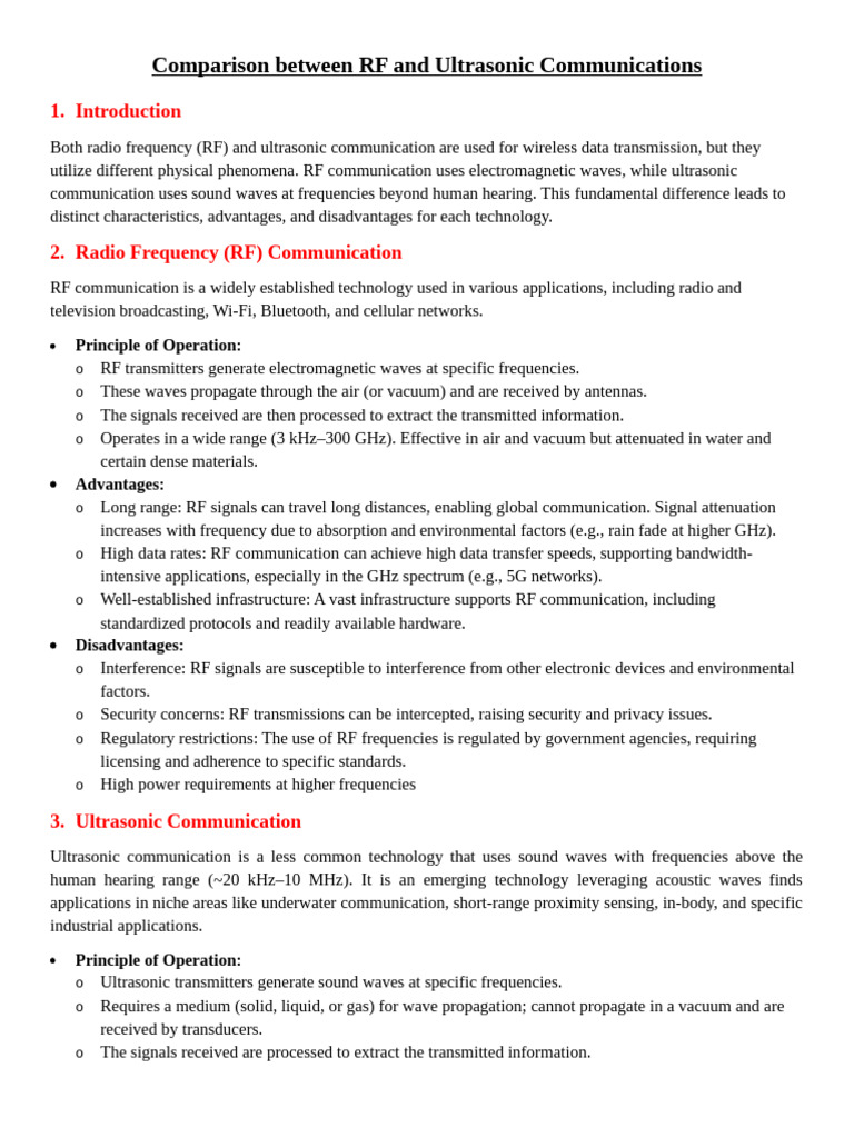 Comparison Between RF and Ultrasonic Communications | PDF | Radio ...