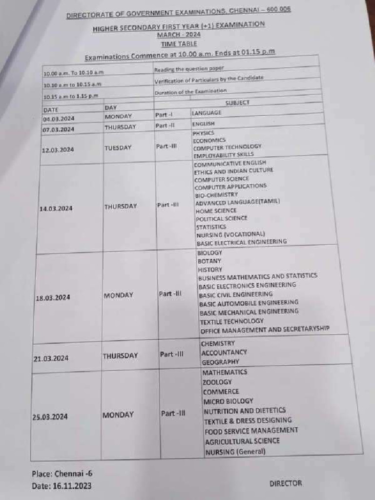 TN 2024 Exam Schedule | PDF