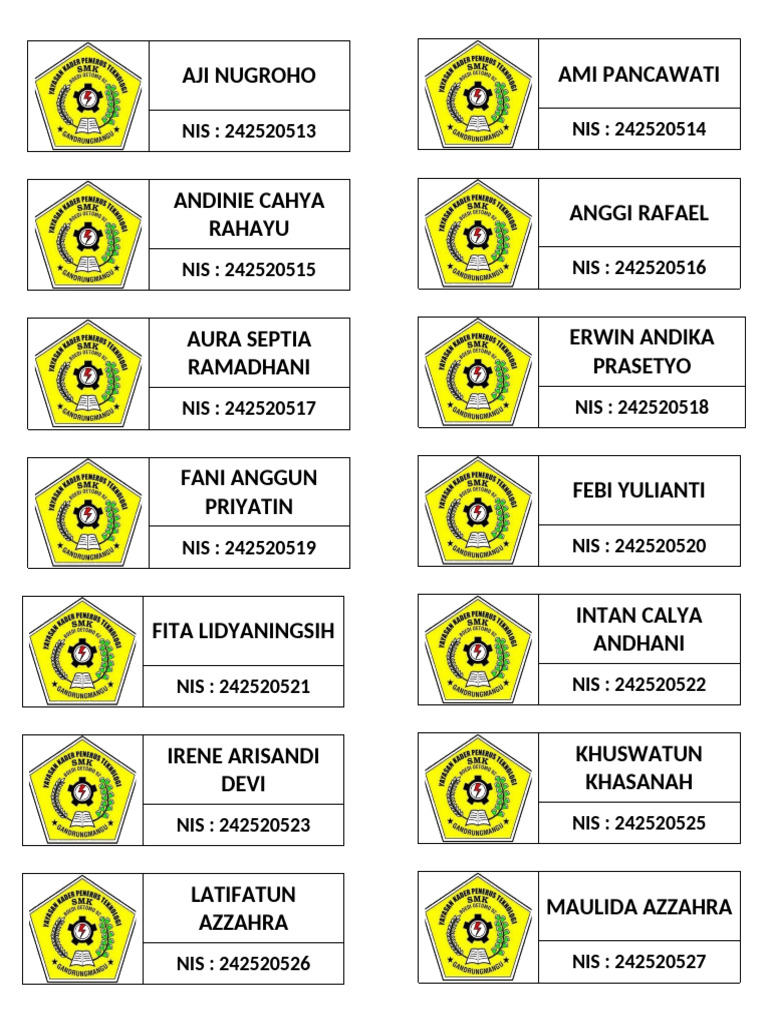 LABEL NAMA RAPOR | PDF