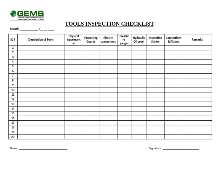 Tools Inspection Checklist | PDF