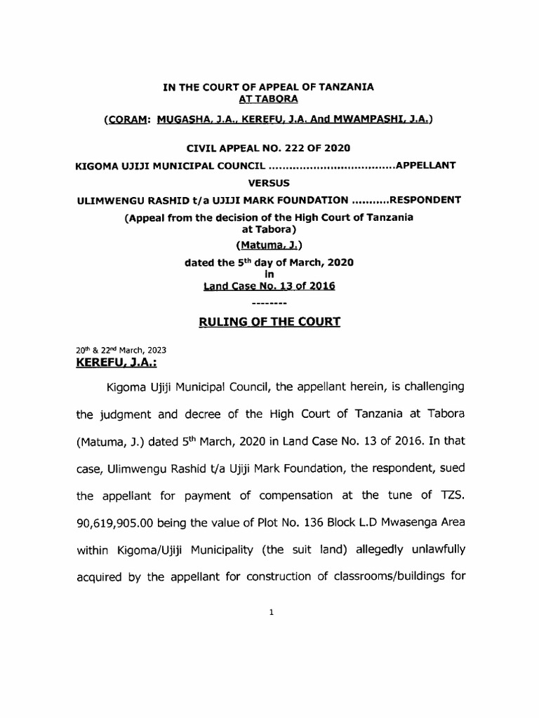 Kigoma Ujiji Municipal Council vs Ulimwengu Rashid ta Ujiji Mark ...