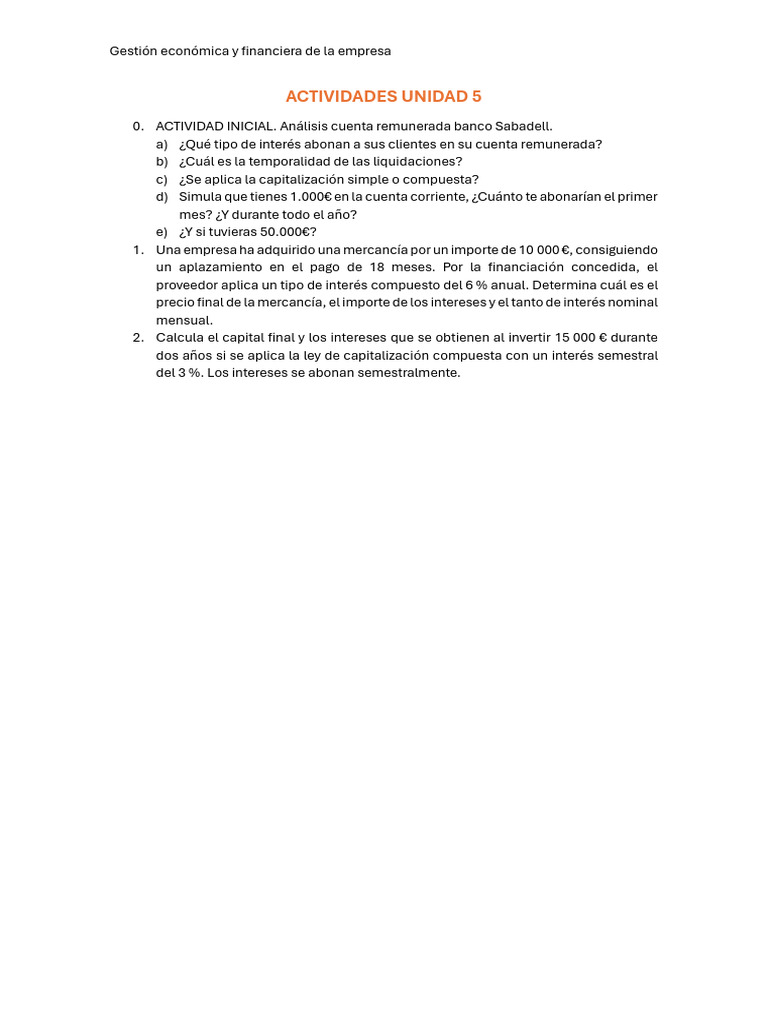 Actividades Unidad 5 | PDF