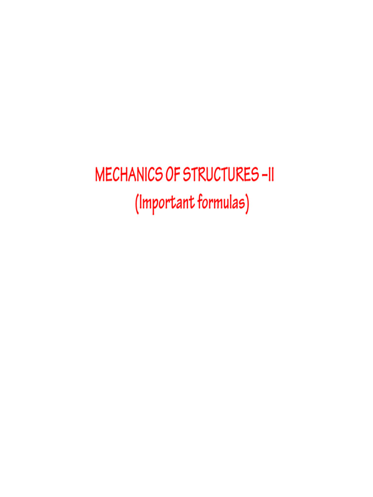 MOS-II (IMPORTANT FORMULAS) Unit 1&2 | PDF | Bending | Beam (Structure)