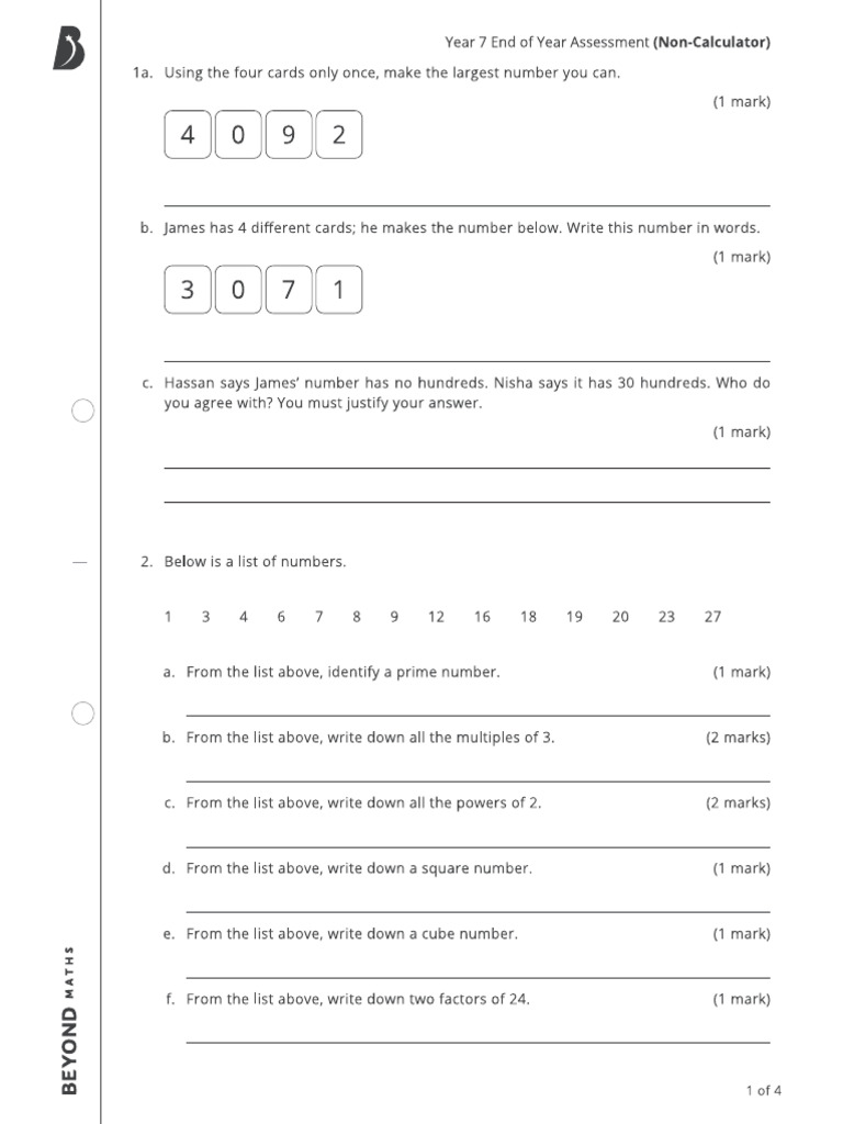 Year 7 - Practice Paper For GL | PDF