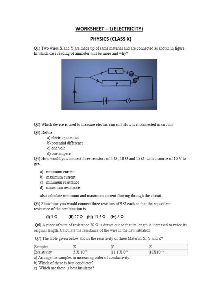 Worksheet1 Electricity 2 | PDF | Voltage | Electrical Resistance And ...
