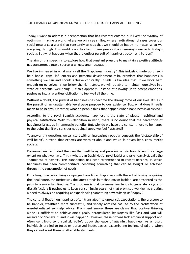 The Tyranny of Optimism Explained | PDF | Positive Psychology | Psychology