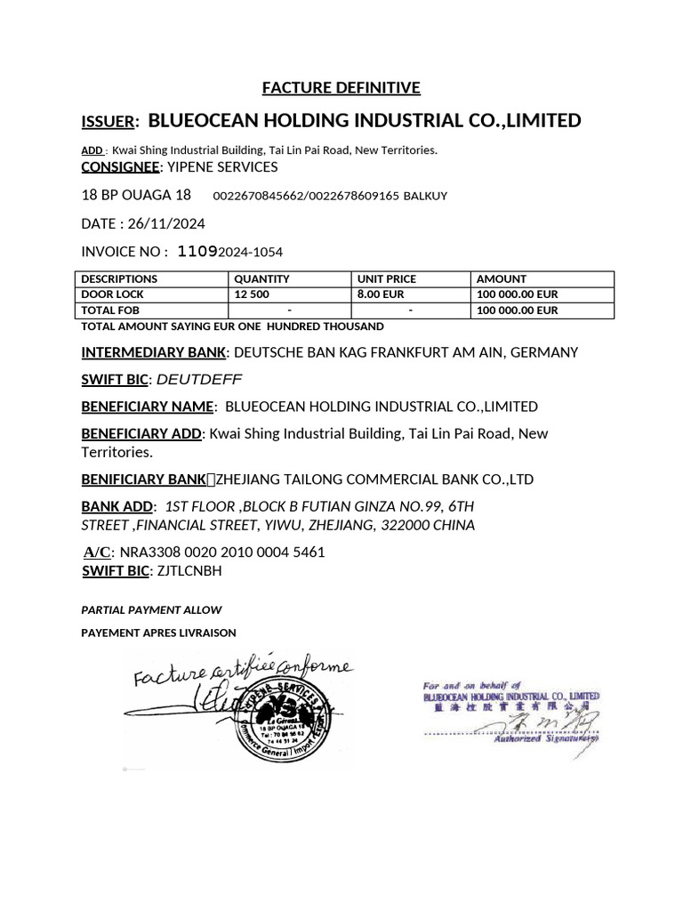 Facture Definitive Blueocean 100 000 Eur 11092024-1054 | PDF