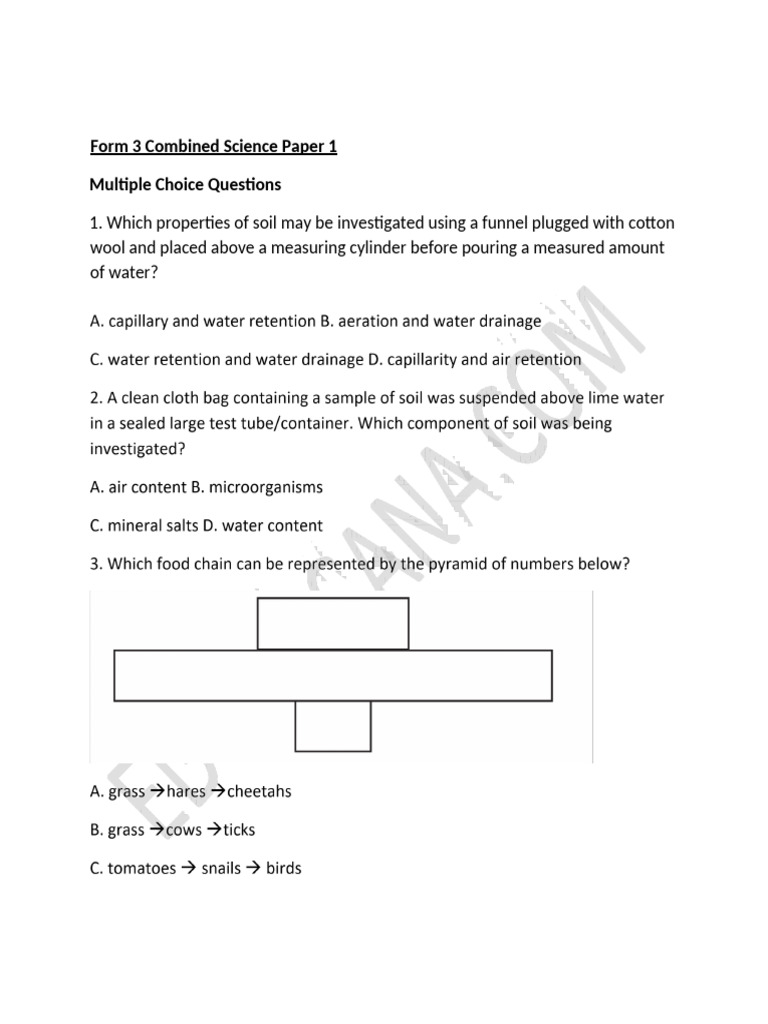 F3 Science paper 1 | PDF | Biology