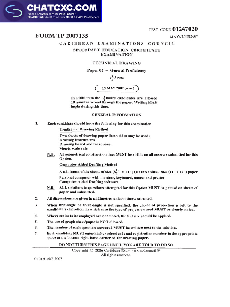CSEC Technical Drawing P2 2007 | PDF | Computer Aided Design | Geometry