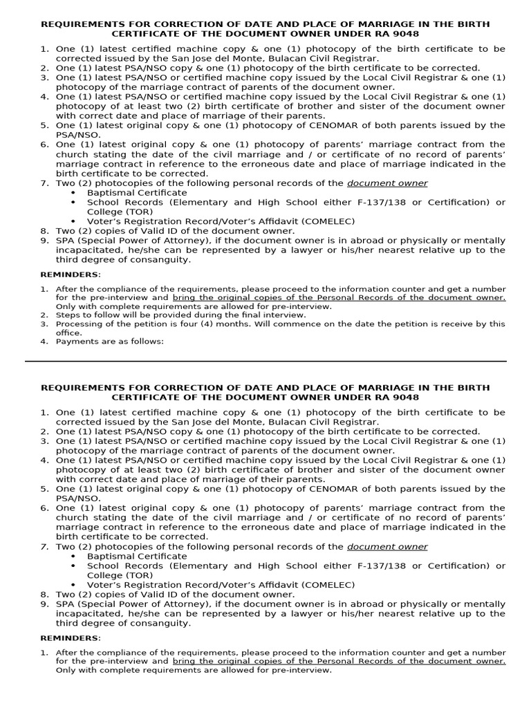 RA 9048: Marriage Correction Requirements | PDF | Birth Certificate ...